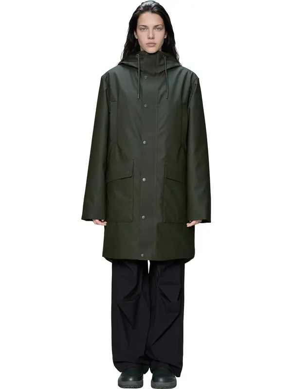 Rains Nome Long Parka With Hood And Cargo Pockets - Green