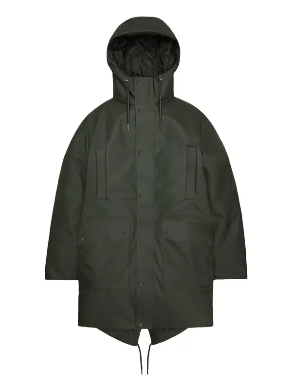 Rains Nome Long Parka With Hood And Cargo Pockets - Green