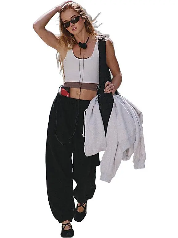 Free People Essential Relaxed Fit Joggers With Cuffed Hems - Black