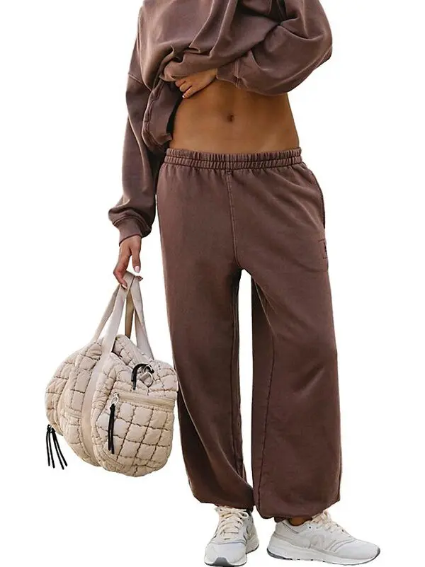 Free People Essential Relaxed Fit Joggers With Cuffed Hems - Cocoa