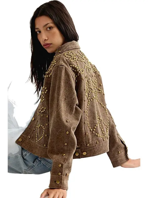 DENIM AND BONE Brass Hearts Studded Canvas Jacket - Brown