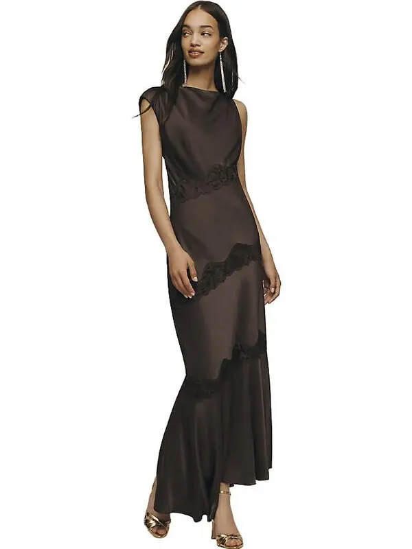 Bhldn Cap-sleeve Satin Maxi Dress - Chocolate