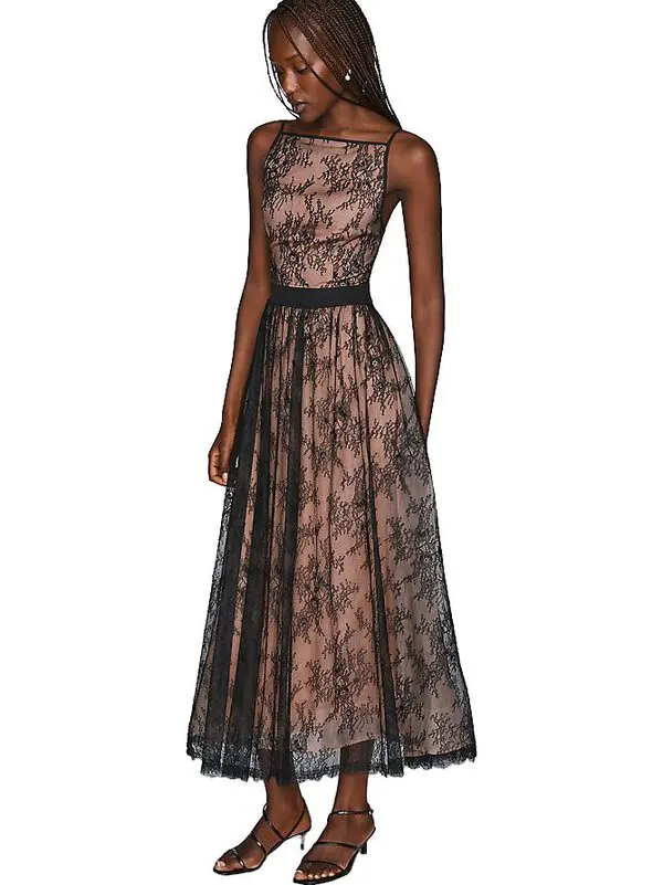Anthropologie Lace Organza Midi Dress - Black
