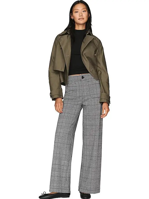 Maeve Colette Houndstooth Full-length Wide-leg Pants - Black Plaid