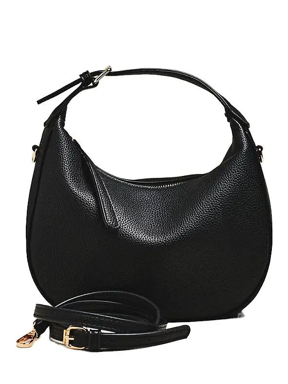 Anthropologie Faux Leather Buckle Shoulder Bag - Black