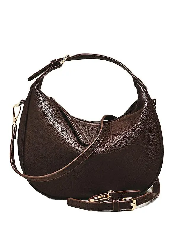 Anthropologie Faux Leather Buckle Shoulder Bag - Chocolate