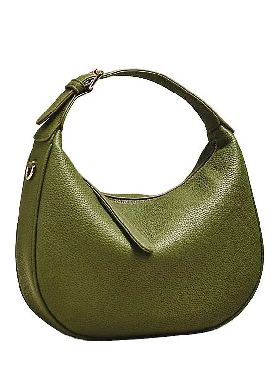 Anthropologie Faux Leather Buckle Shoulder Bag - Dark Green