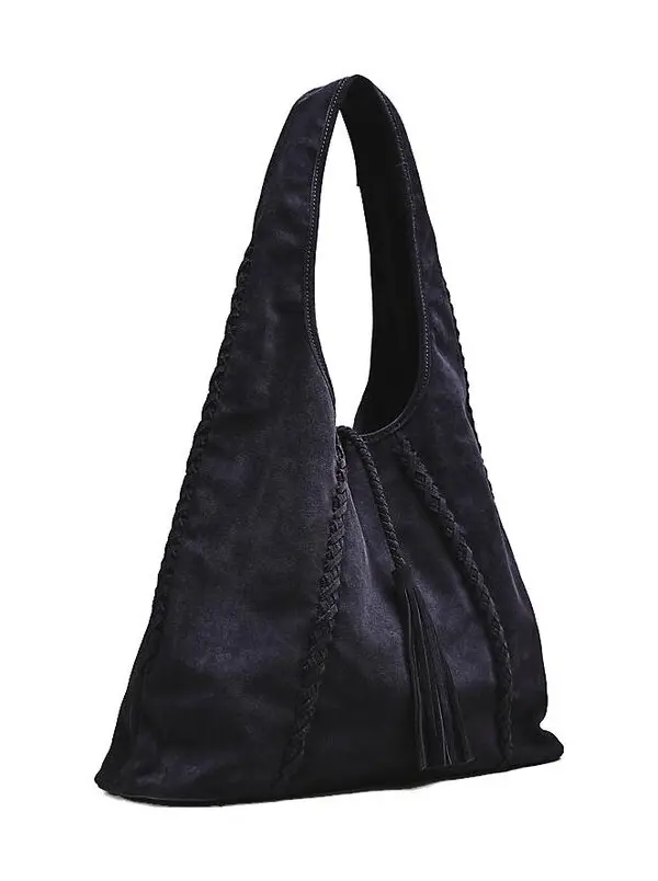 BTB LOS ANGELES Piper Suede Tassel Hobo Bag - Dark Navy