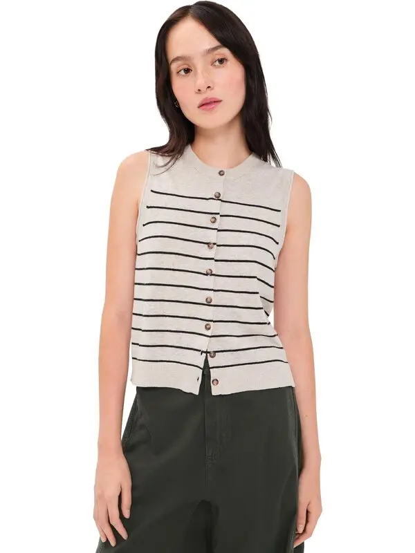 LA LIGNE Striped Knit Sweater Vest - Tan/black