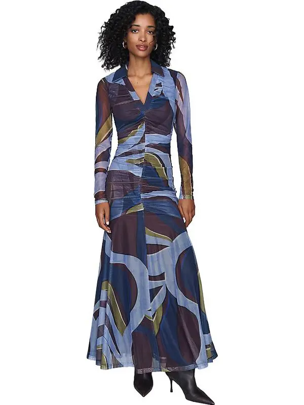 HUTCH Gael Mesh Abstract Print Maxi Dress - Purple Pattern