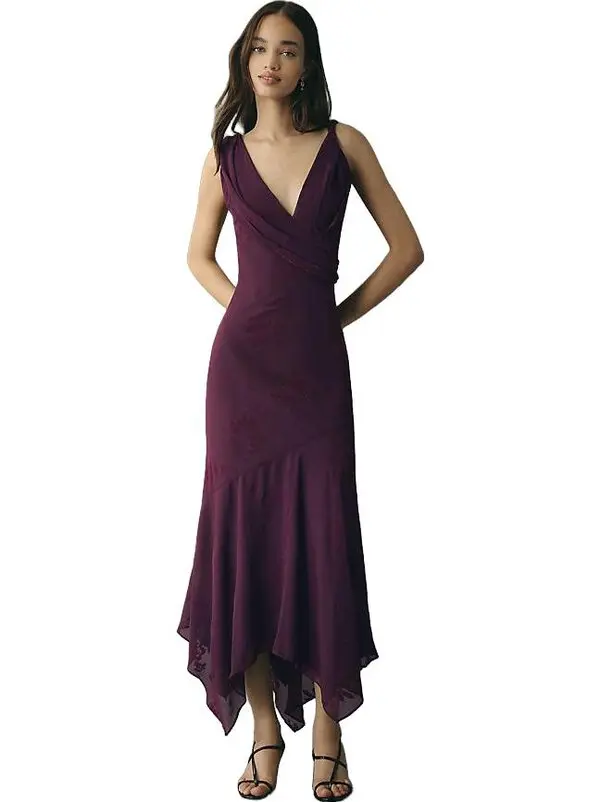 Bhldn Velvet Burnout Maxi Dress - Dark Plum