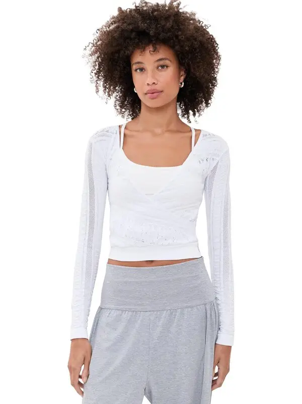 Free People Vixen Layer Tee Geometric Print, V-neck, Long Sleeve - White