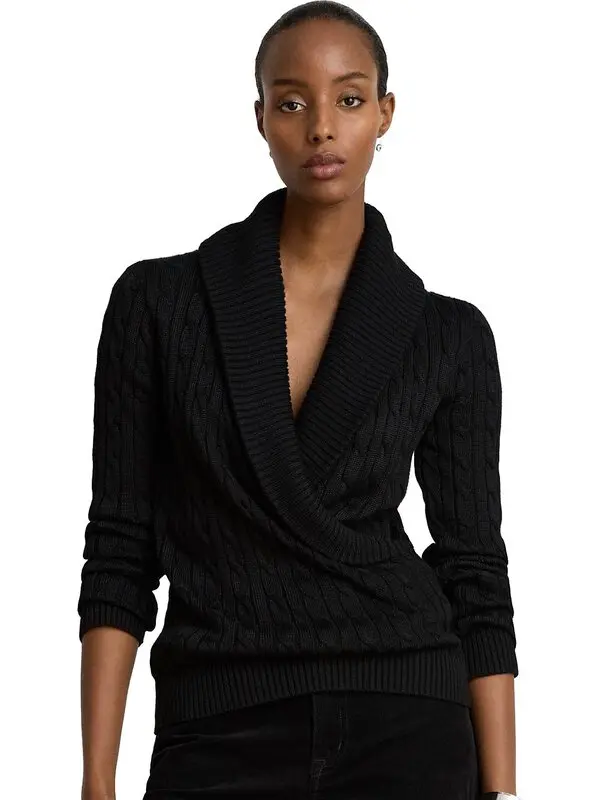 Ralph Lauren Cable Knit Shawl Collar Sweater - Black