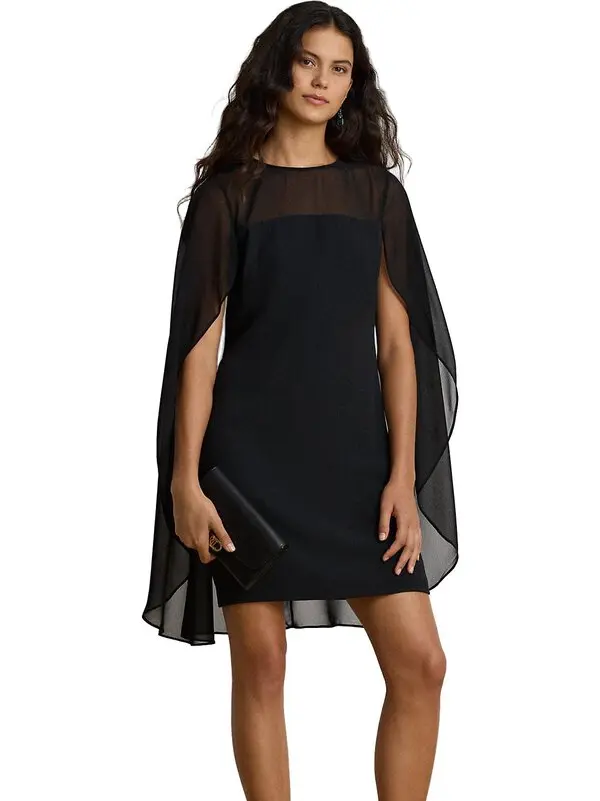 Ralph Lauren Cape Georgette Cocktail Dress - Black