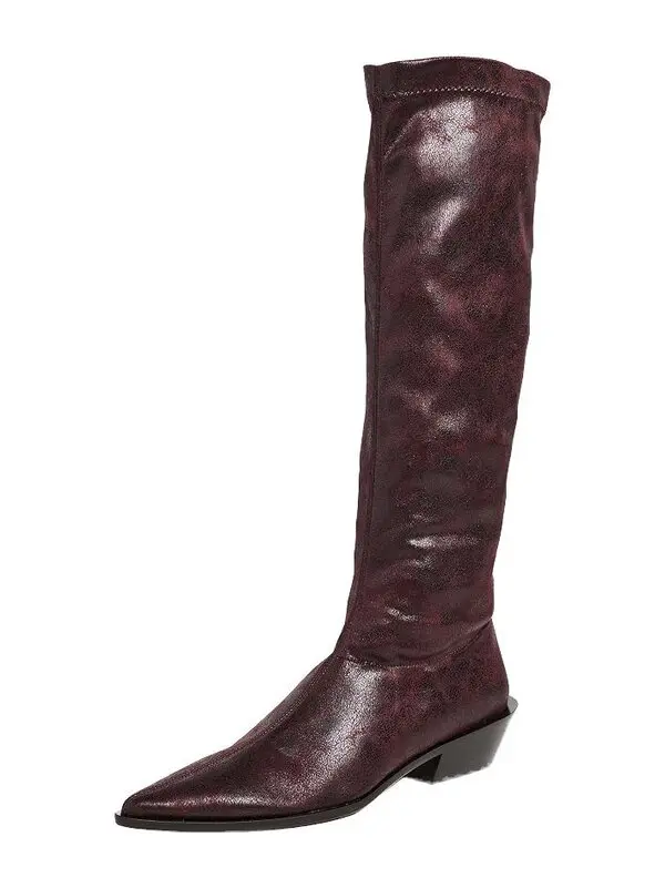 Tibi Bronson Knee High Faux Leather Boots - Wine