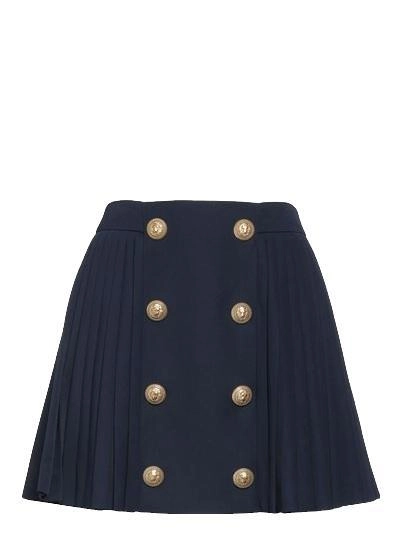 Balmain Midnight Virgin Wool Pleated Mini Skirt - Blue