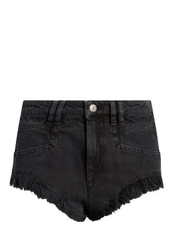 MARANT ETOILE High Waisted Cotton Denim Hotpants With Fringe Detail - Black