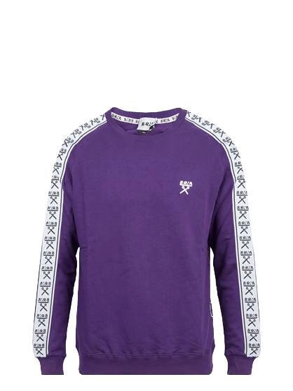 BERNA Cotton Crewneck Sweatshirt With Side Seam Stripes And Brand Logo - Purple