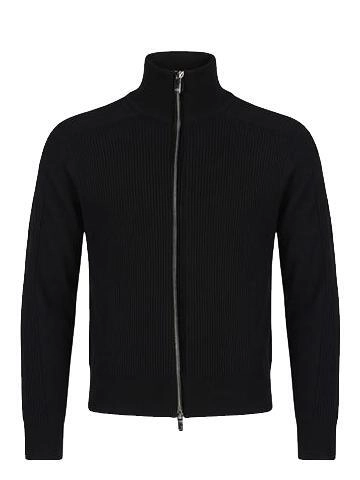 Armani Exchange Ribbed-knit Turtleneck Zip-up Cardigan - Black