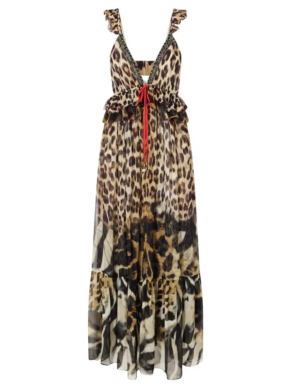 Camilla Leotigra Land" Crystal-embellished Animal-print Silk Maxi Dress - Multi