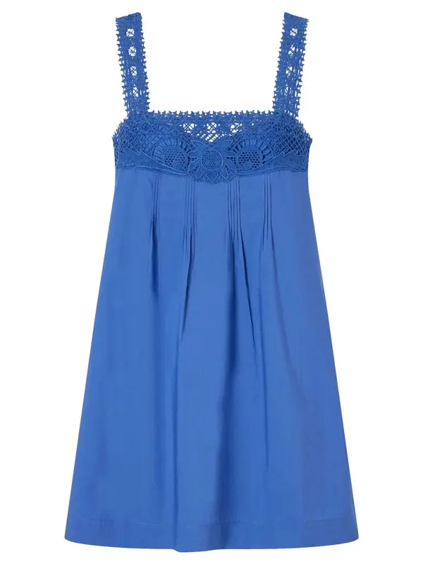 Posse Veda Broderie Anglaise Organic Cotton Poplin Mini Dress - Blue