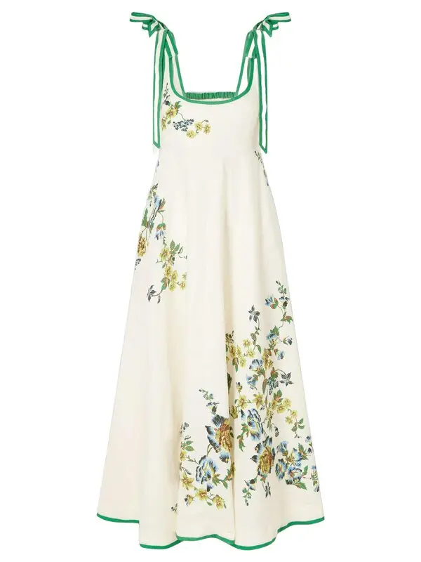ALEMAIS Phyllis Ballet Floral-print Linen Midi Dress - Cream