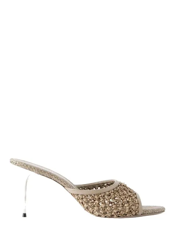 Paris Texas Raffia Woven High Heel Slide Sandals - No