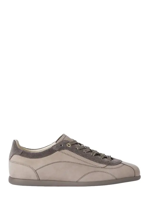 Brunello Cucinelli Nubuck And Suede Lace-up Sneakers With Slim Outsole - Stone Gray