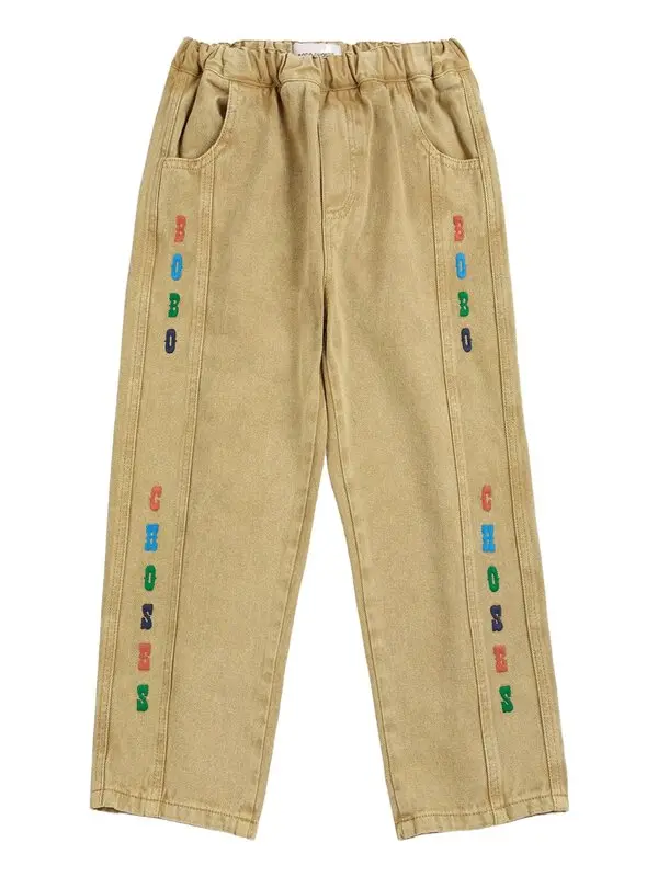 BOBO CHOSES Twill Pants With Embroidered Logo Detail - Khaki