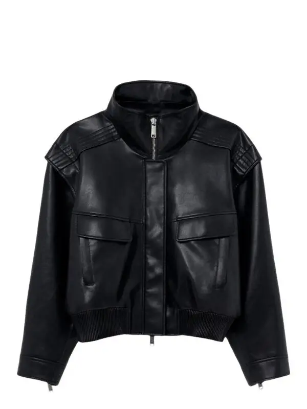 SELF-PORTRAIT High Neck Zip-up Jacket - Black