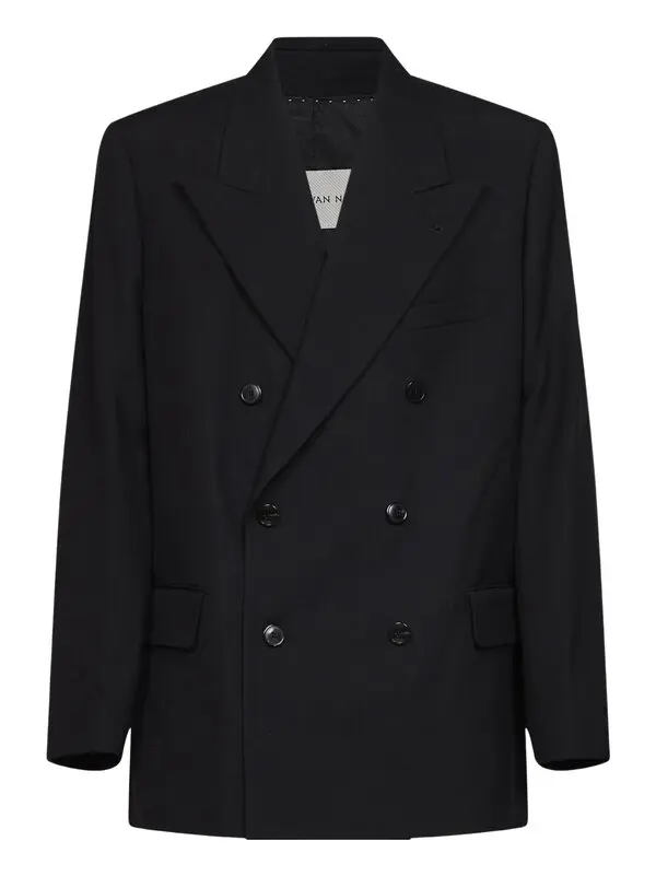 Dries Van Noten Wool Canvas Double-breasted Jacket - Black