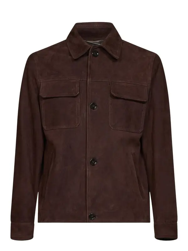 LARDINI Long-sleeved Leather Jacket - Black