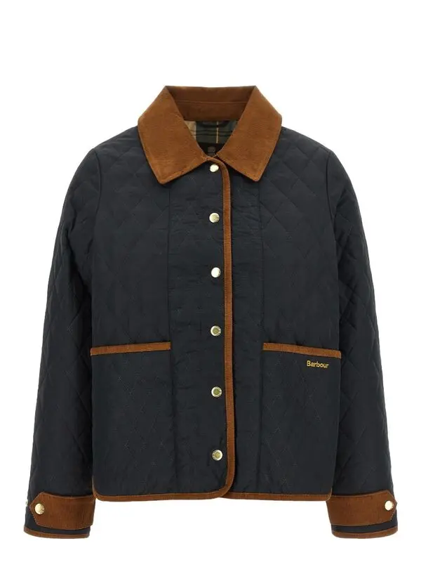 Barbour Quilted Jacket With Corduroy Collar And Logo Embroidery - Blue