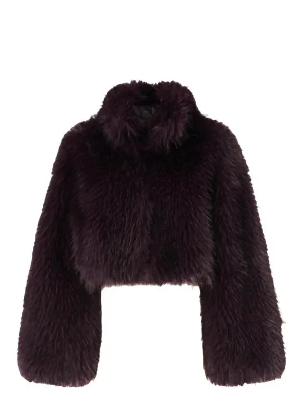 Pinko Cropped Fur Jacket With High Neck - Purple
