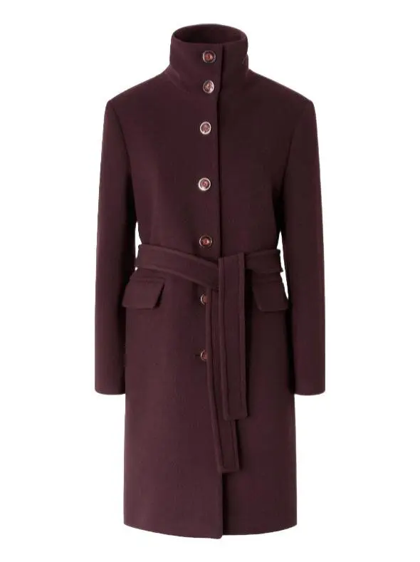 Pinko High Neck Belted Coat - Bordeaux
