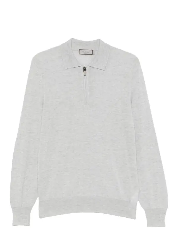 Canali Quarter-zip Knitted Polo Shirt - Light Gray