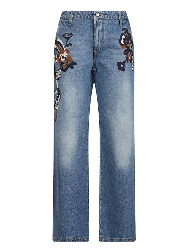 ERMANNO FIRENZE Floral-embroidered Wide-leg Jeans - Denim