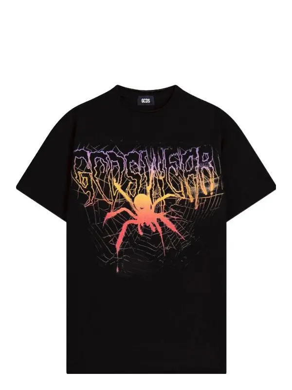 Gcds Gothic Cropped Graphic T-shirt - Black