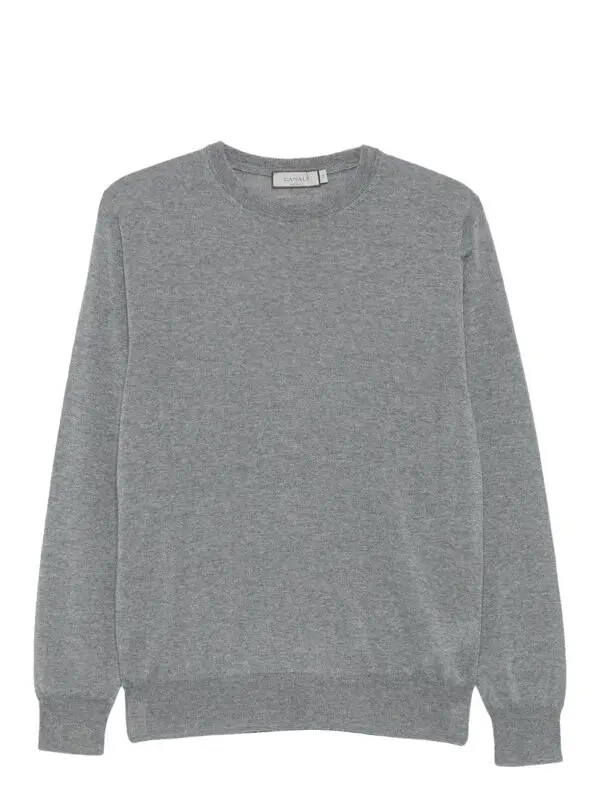Canali Crew Neck Long Sleeve Knit Top - Gray