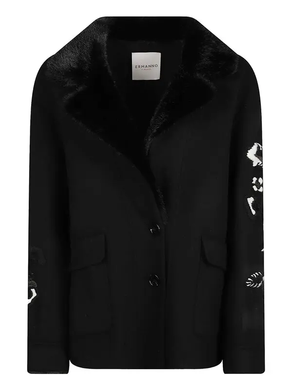 ERMANNO FIRENZE Faux-fur Neck Jacket - Black