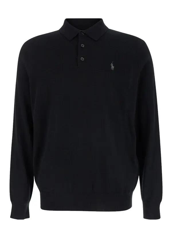 Polo Ralph Lauren Logo Embroidered Long-sleeved Polo Shirt - Black