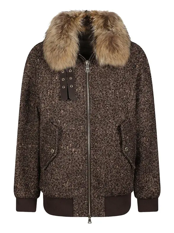 ERMANNO FIRENZE Faux-fur Neck Tweed Jacket - Moro