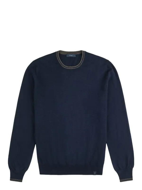 FAY Wool Pullover With Elbow Patches - Blue