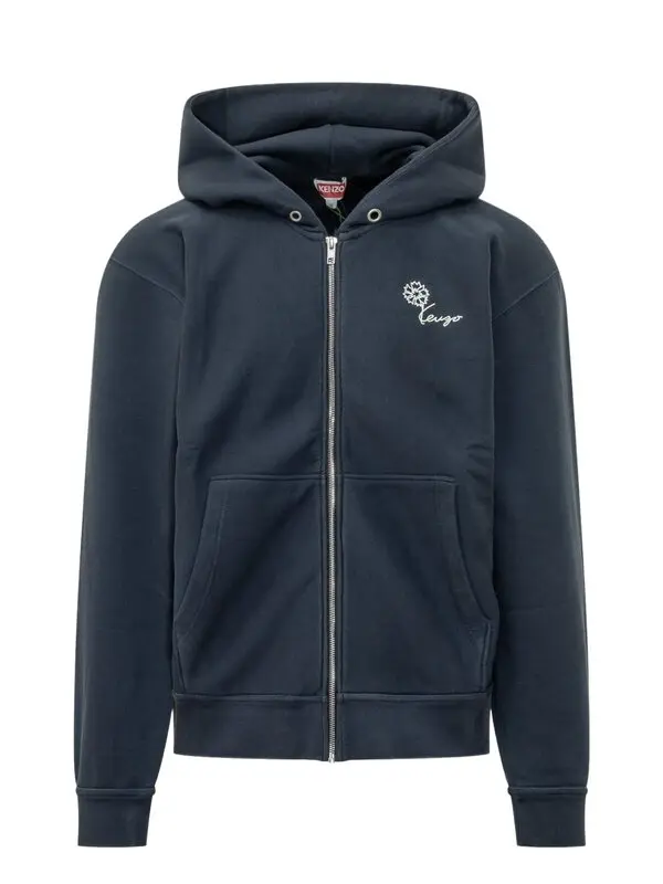 Kenzo Signature Embroidered Zip Up Hoodie - Black
