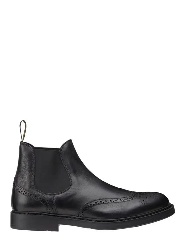 DOUCAL'S Perforated Leather Ankle Boots - Black