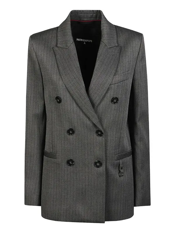 Patrizia Pepe Double-breasted Pinstripe Blazer - Grey