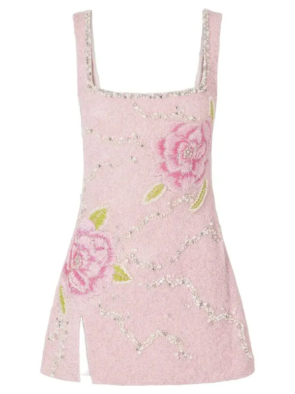 CLIO PEPPIATT Peony Embellished Stretch-mesh Mini Dress - Pink