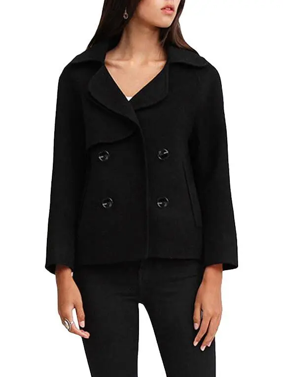 BELLE & BLOOM Wool Blend Coat With Notched Lapels - Black
