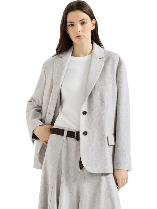 Brunello Cucinelli Virgin Wool Flannel Blazer With Monili Detail - Grey