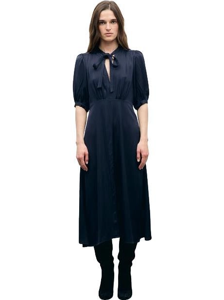 Gerard Darel Chani Tie Neck Midi Dress - Ink